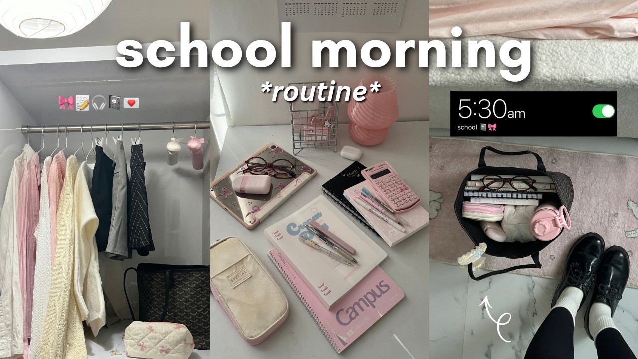 grwm: SCHOOL MORNING ROUTINE 📝🎀 *realistic*