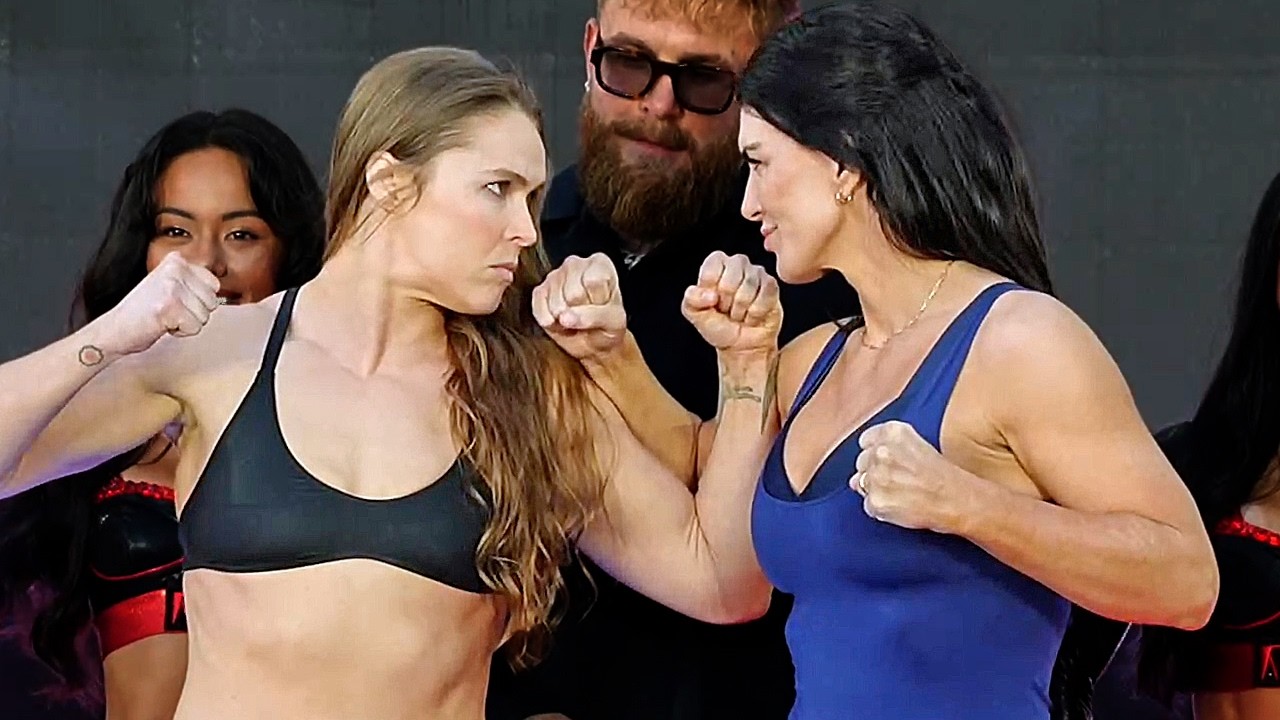 Ronda Rousey vs Gina Carano - FULL Ceremonial Weigh In & Face Off Video