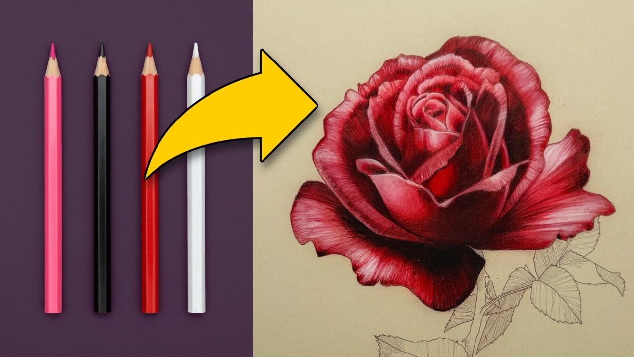 Color a Realistic Rose in Minutes with Only 4 Pencils