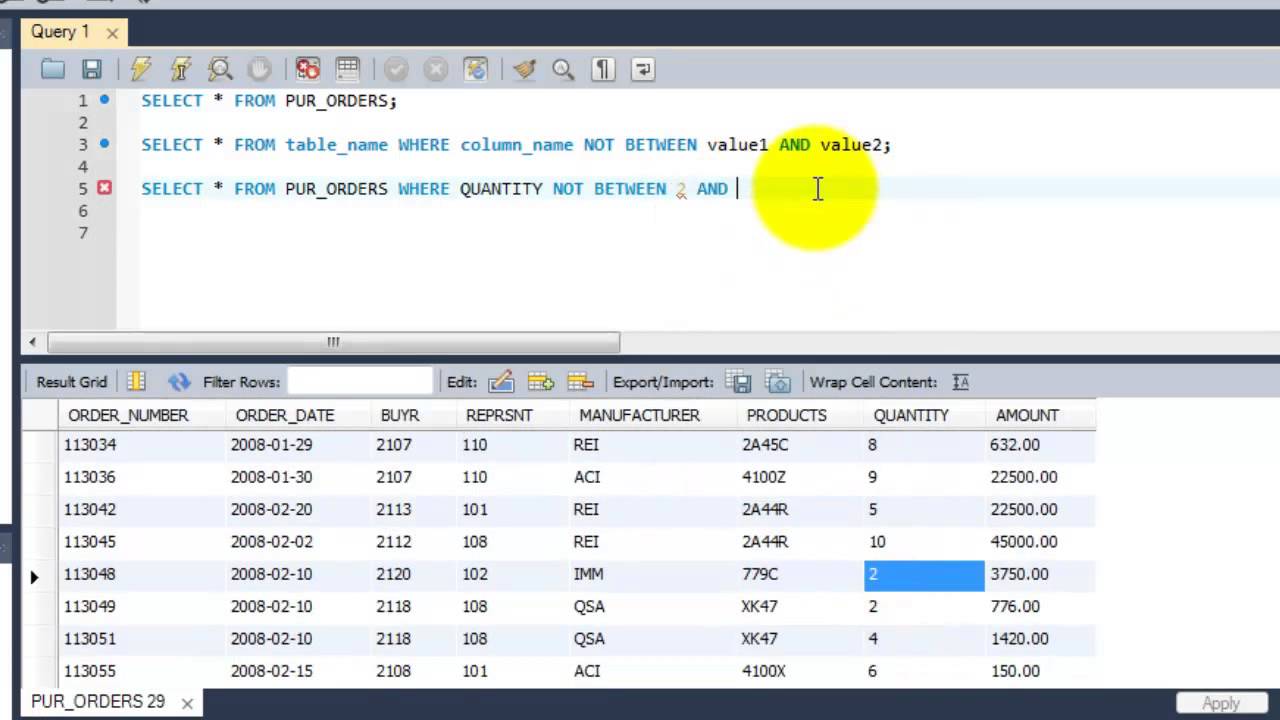 SQL Complete Tutorial - Example for NOT BETWEEN operator- Part 16