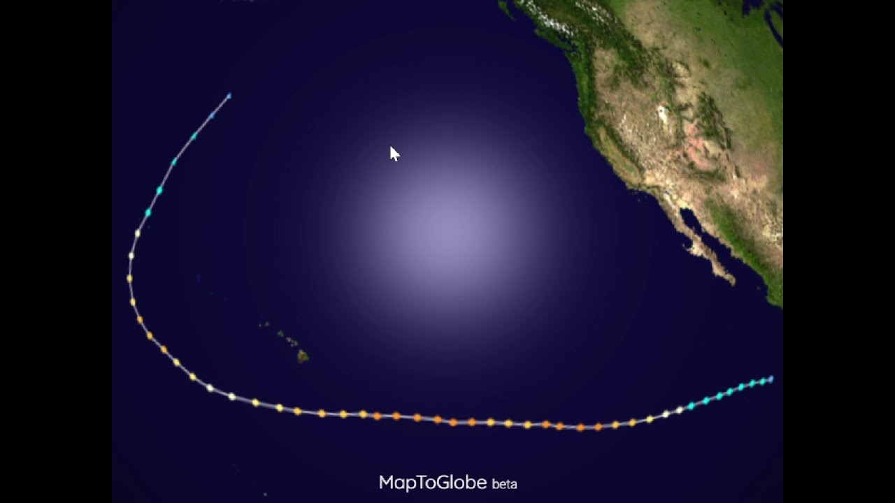 Tropical cyclone tracks on a globe