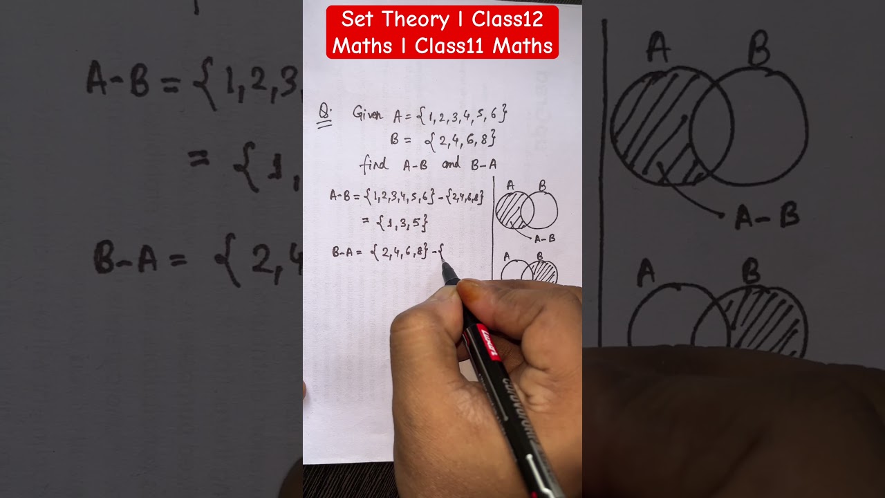 Given A={1,2,3,4,5,6} B={2,4,6,8} find A-B and B-A l Set Theory #maths #math