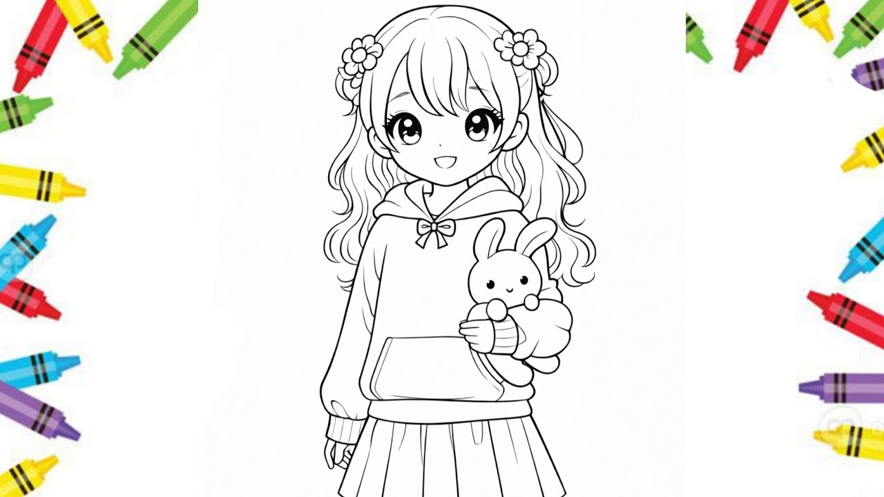 Kawaii Girl Coloring 🎀 | Cute & Relaxing Line Art Drawing|So Cute! Kawaii Girl Coloring Page 🌸