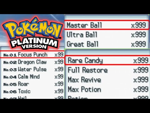 UNLIMITED MASTER BALLS,RARE CANDY,TM,REPELS,POTIONS,STONES,ETC CHEATS FOR POKEMON PLATINUM VERSION !