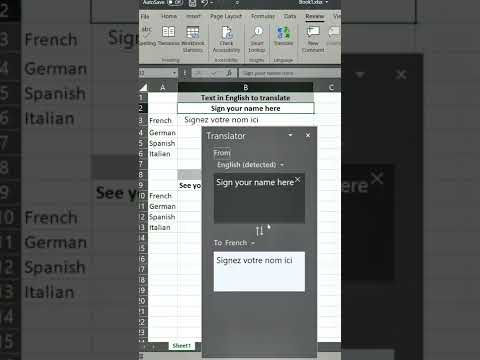 Excel English language translator
