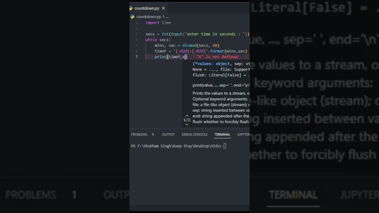 #short trick to make countdown timer in python #developers