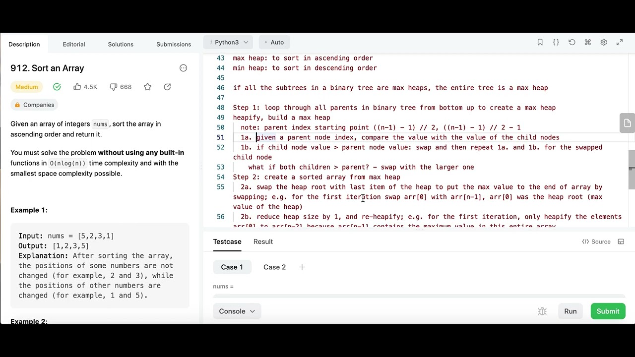 Sort an Array - Leetcode 912 - Heap Sort - Python