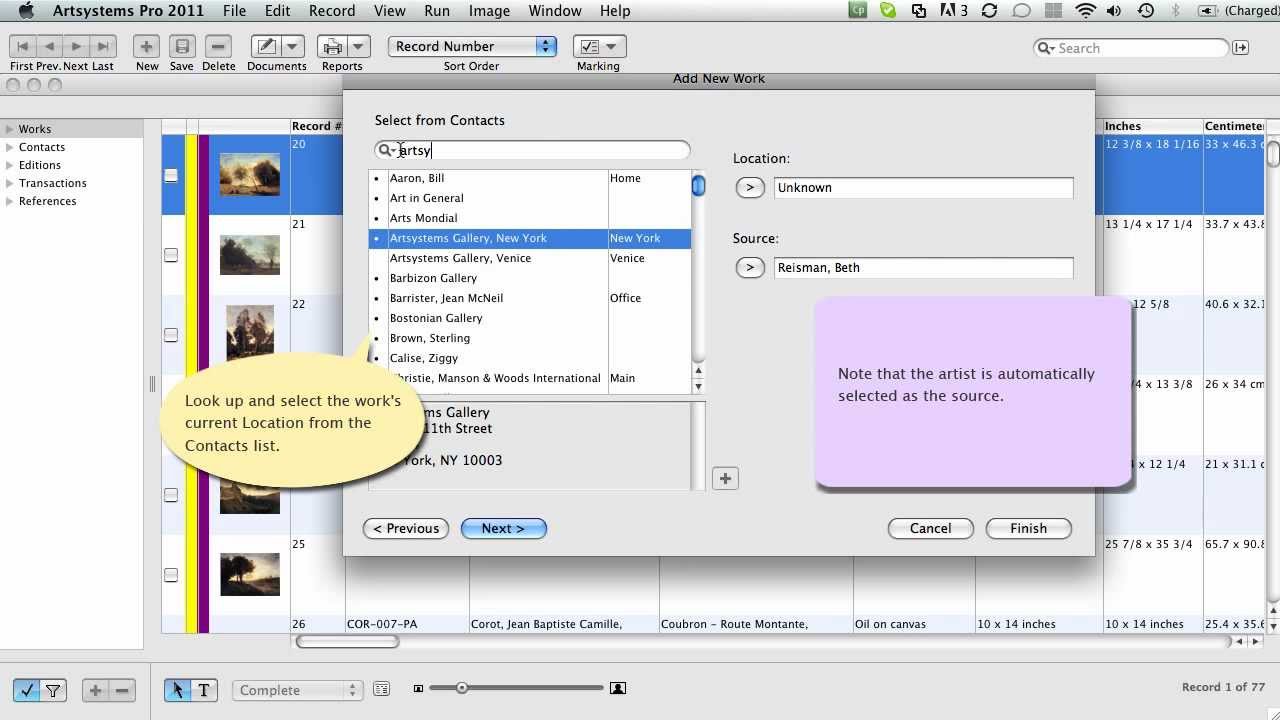Artsystems Pro - Adding a Work record with image (and selling it)