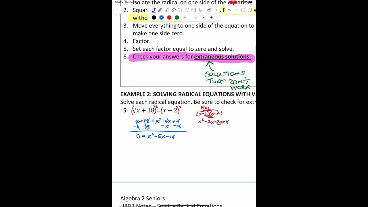 Algebra 2 Seniors - U8D3 Notes: Solving Radical Equations