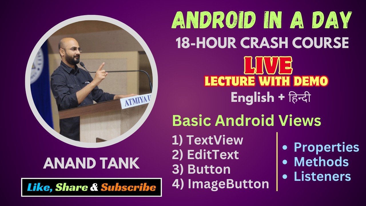 Android Lecture 8 : TextView, EditText, Button & ImageButton | Properties, Methods & Listeners