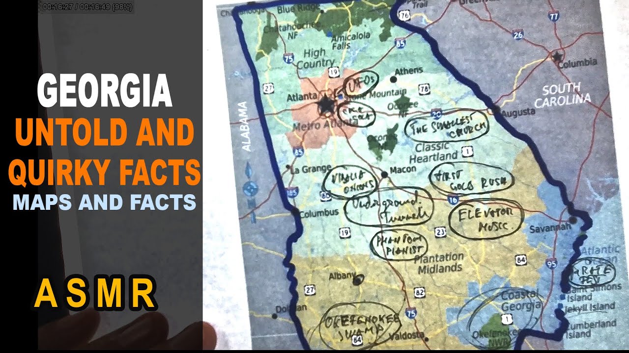 ASMR: GEORGIA state - The Untold and Quirky FACTS | Map outline with facts | ASMR maps and Facts