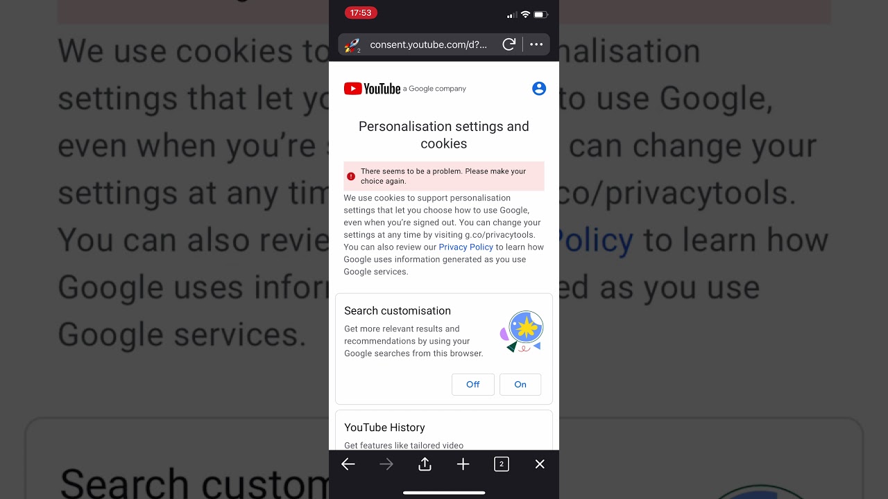 Before you continue to YouTube