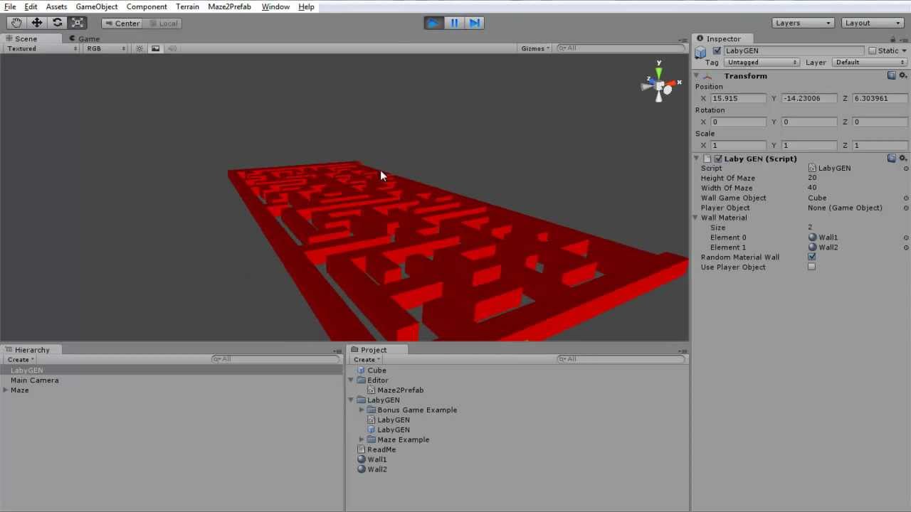 LabyGEN RANDOM MAZE GENERATOR WITH PREFAB CREATION FOR UNITY 3D