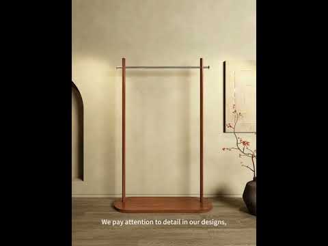 Luxury Clothing Hanging Display Stands: Dark Wood & Brushed Silver for Upscale Boutiques