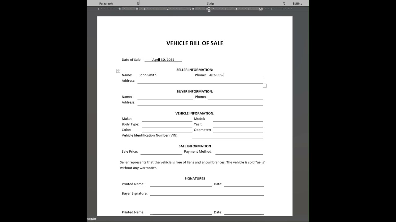 Vehicle Bill of Sale | How to Make a Bill of Sale for a Car      #forms