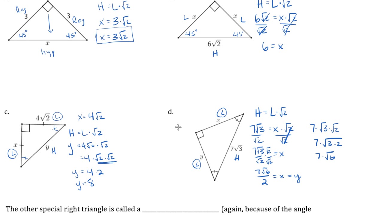 8-4 Notes: Special Right Triangles