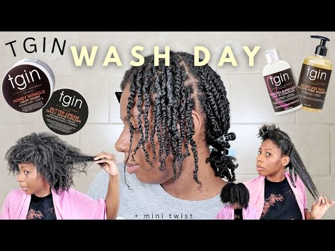 FULL wash day using TGIN Products | Moisture Rich Shampoo + Honey Miracle Hair Mask + Mini twists