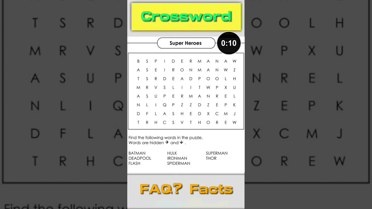 Can you find Superheroes name in this crossword puzzle? Part-1