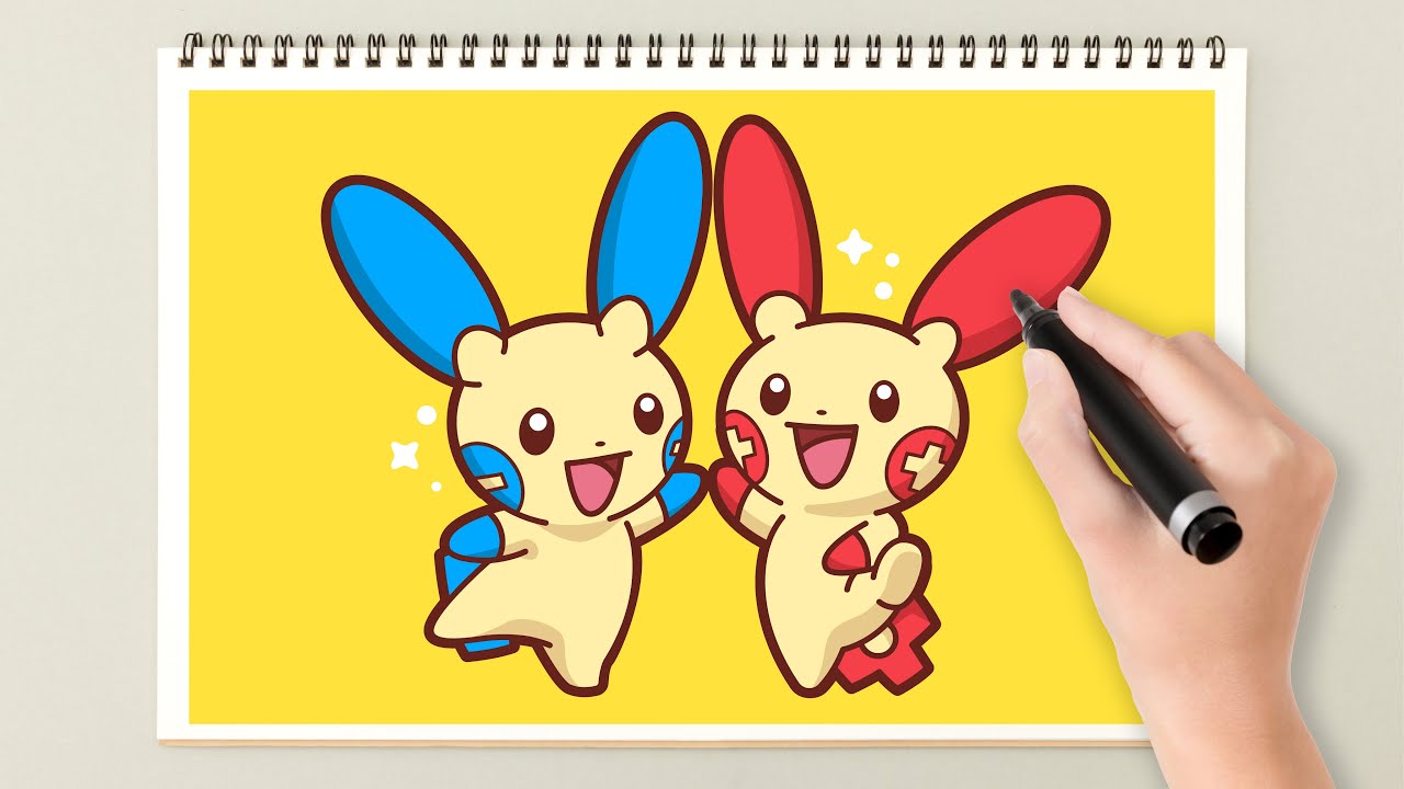 How to draw Minun+Plusle Pokemon