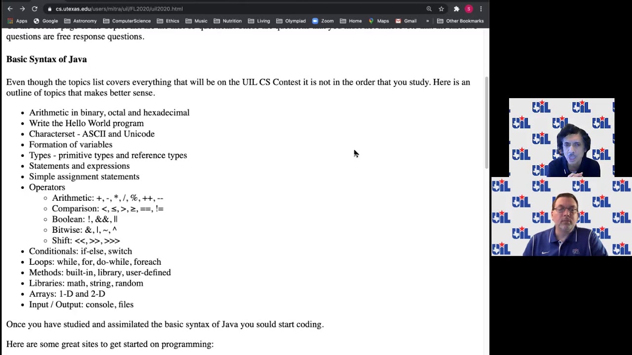 Computer Science Advanced Content - UIL SAC 2020 - Dr. Shyamal Mitra, state contest advisor