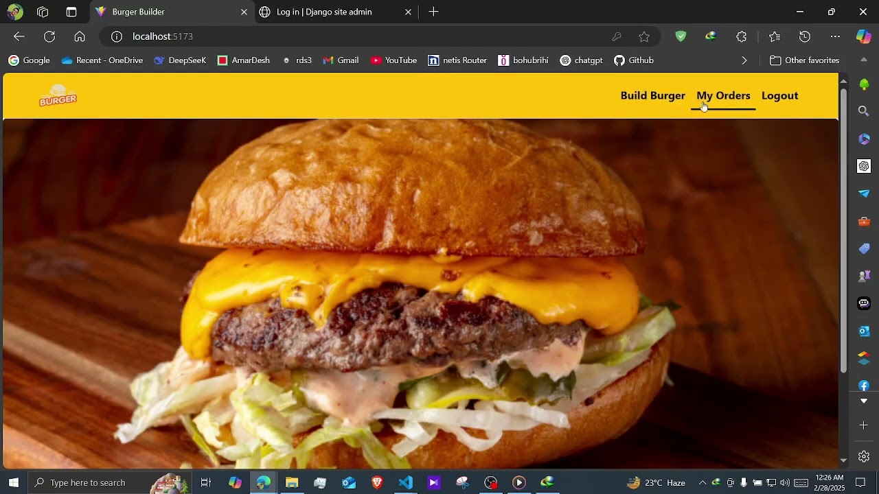 Burger builder site Using React + Django (full stack)