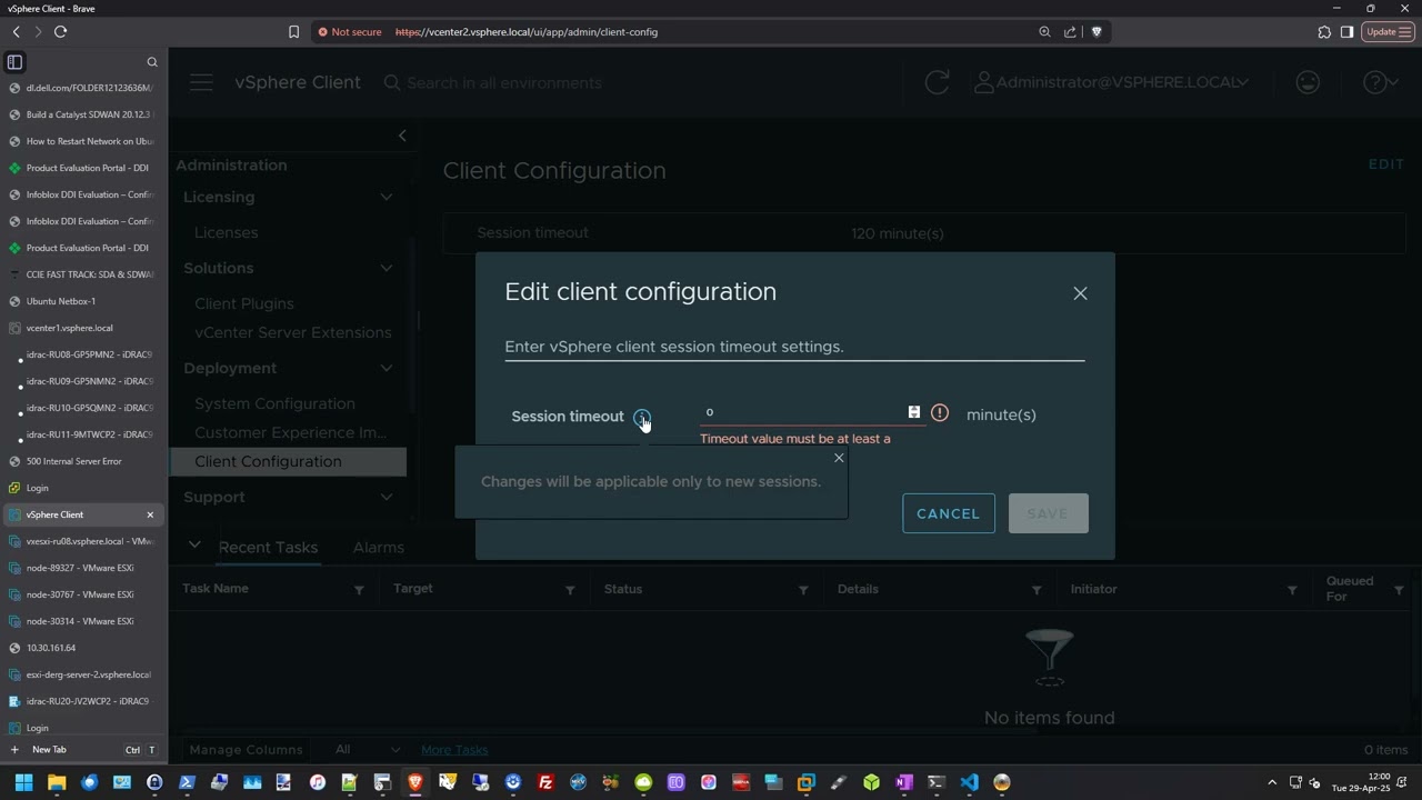 vCenter 8 Change client session timeout