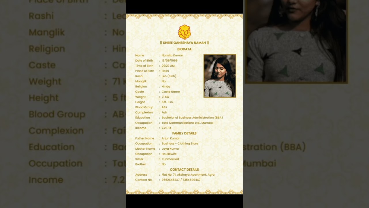 Marraige Bio Data For Girls#marriage