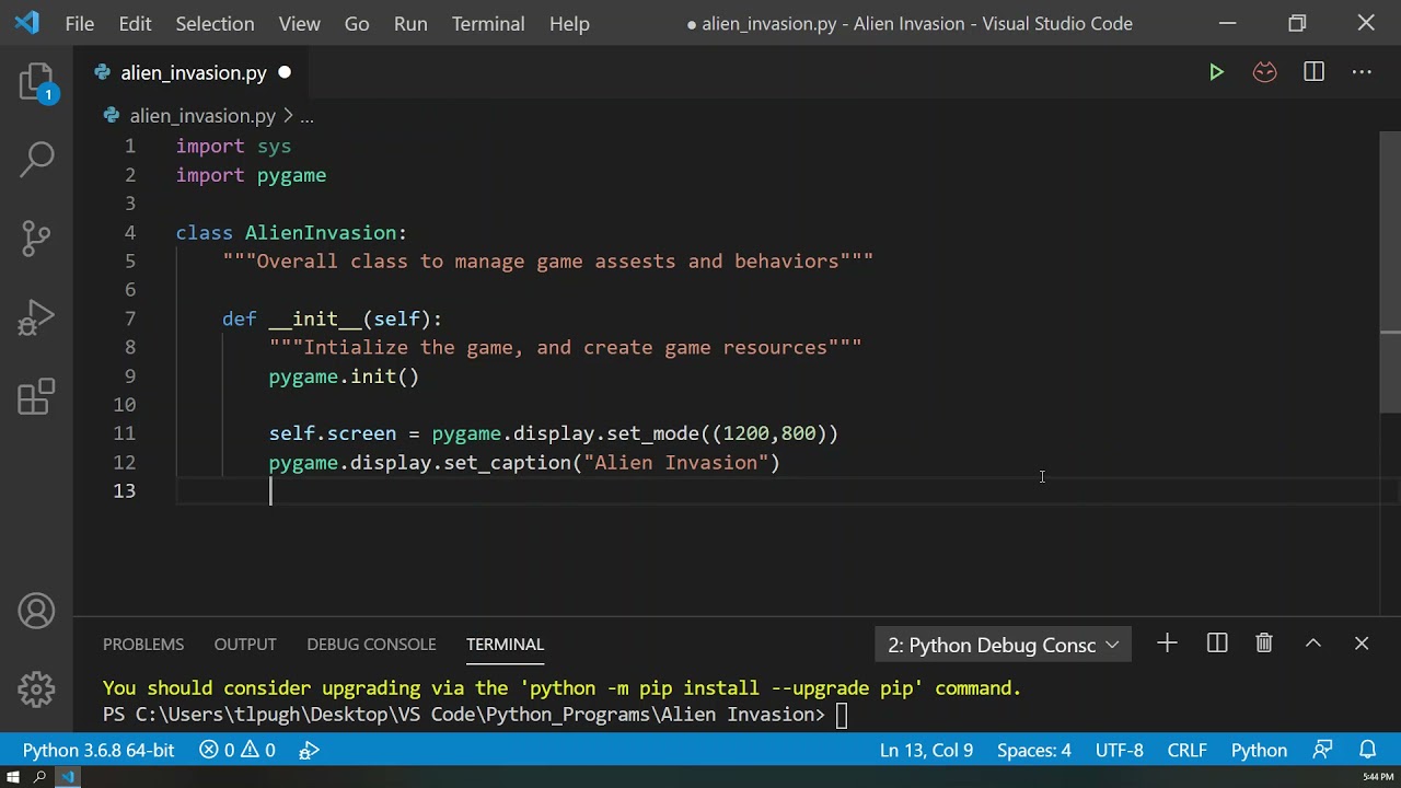 01   Alien Invasion Set up