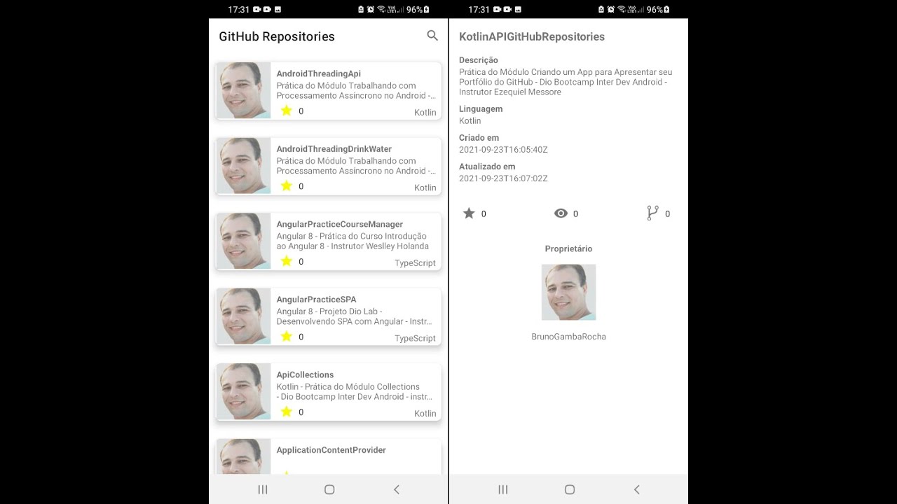Criando um App para Apresentar seu Portfólio do GitHub - Bootcamp Inter Dev Android