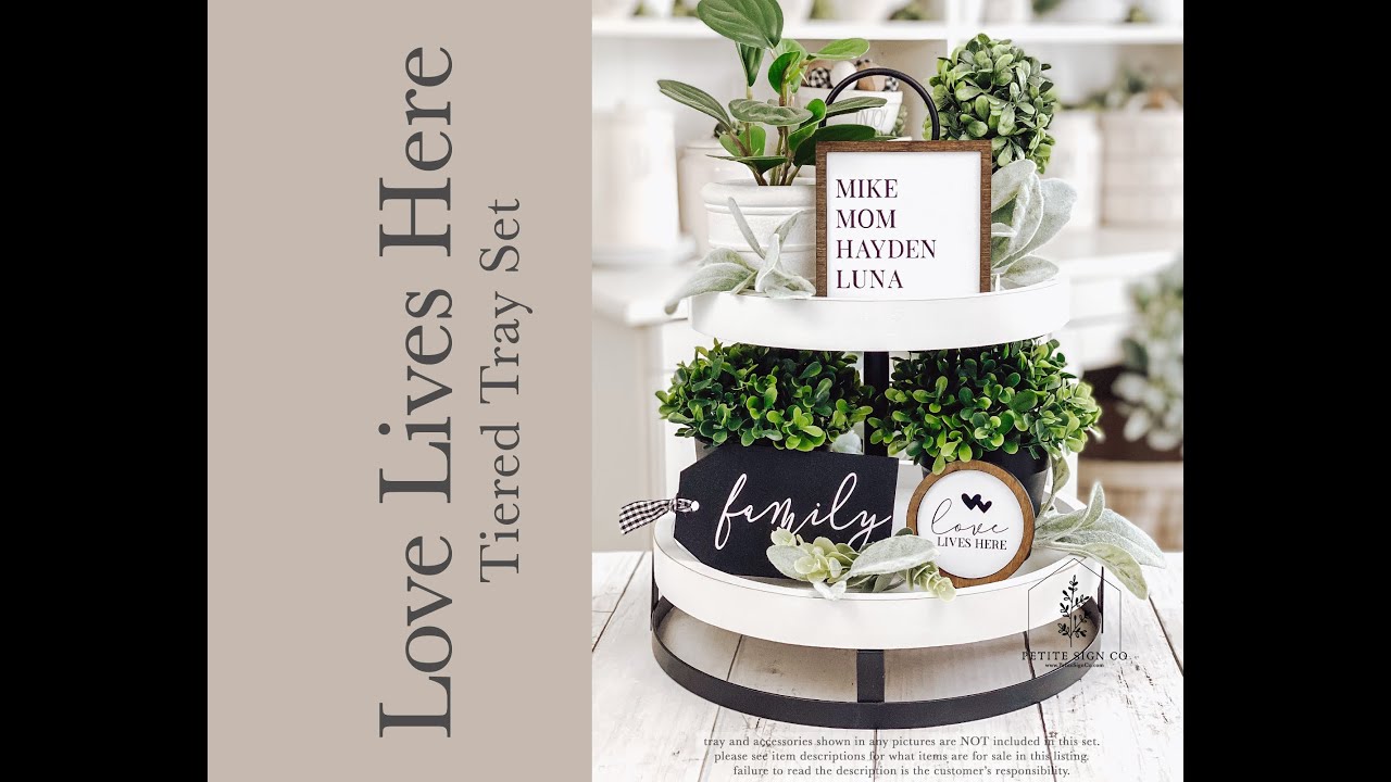 Tiered Tray Decor Bundle Farmhouse Signs For Decorative Trays - Love Lives Here.