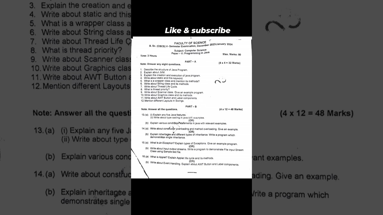 OU BSC CBSC 5th SEM QUESTION PAPER COMPUTER SCIENCE (Programming in JAVA)