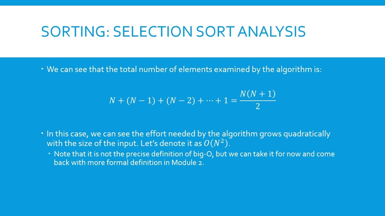 Algorithms Module 1 Sorting Algorithms Part 1 (Selection Sort)