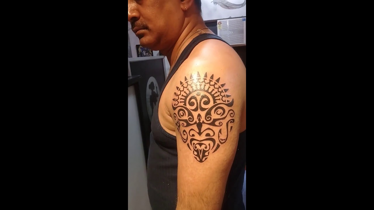 Tribal Art Tattoo on Shoulder | Tribal tattoo for men | Tribal Mask tattoo