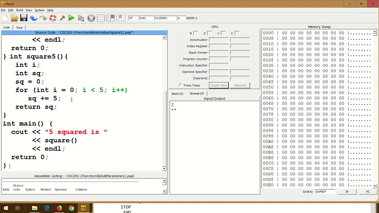 CSC205 Pep8 Function with Return Value