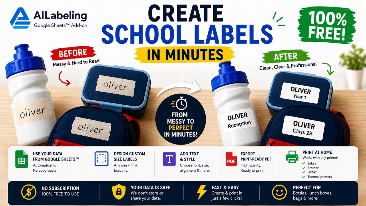 Create School Labels in Google Sheets (FREE PDF Labels)