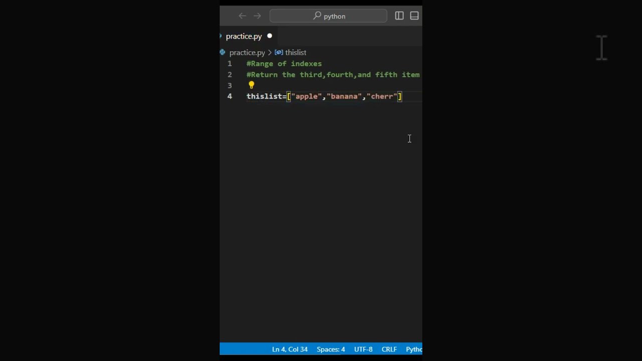 Range of indexes 😎🙄😏#python #pythonprogramming #coding #programming #pythoncoding