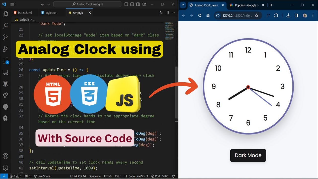Create an Analog Clock using HTML, CSS & JavaScript | Complete Project With Source Code