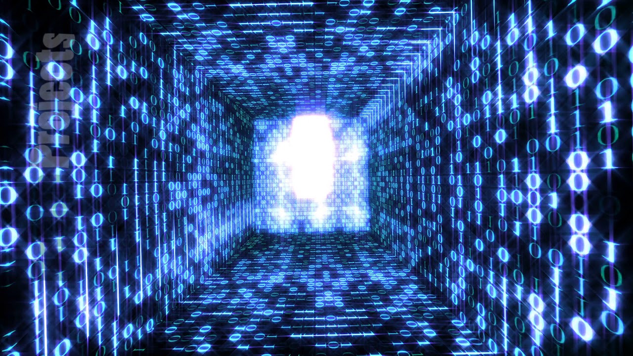 Looping animation of a binary code corridor - blue