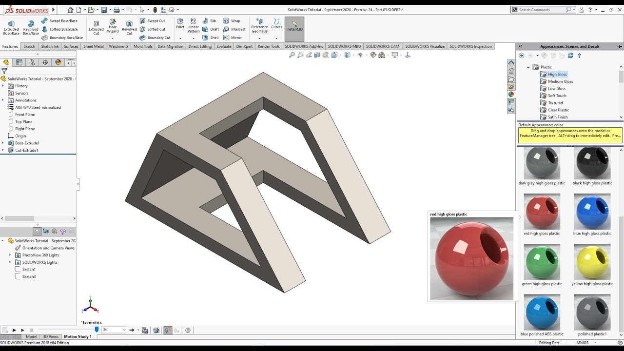SolidWorks Tutorial - September 2020 - Exercise 24 - Part 03