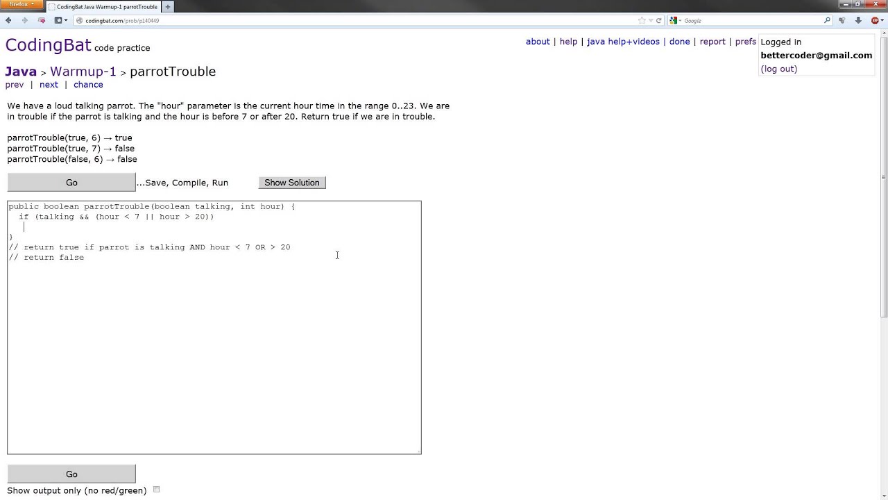 CodingBat - Java Warmup-1 Solution - parrotTrouble