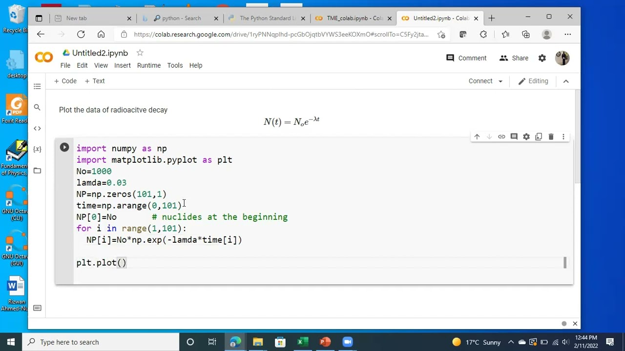 Plotting the exponential function-python