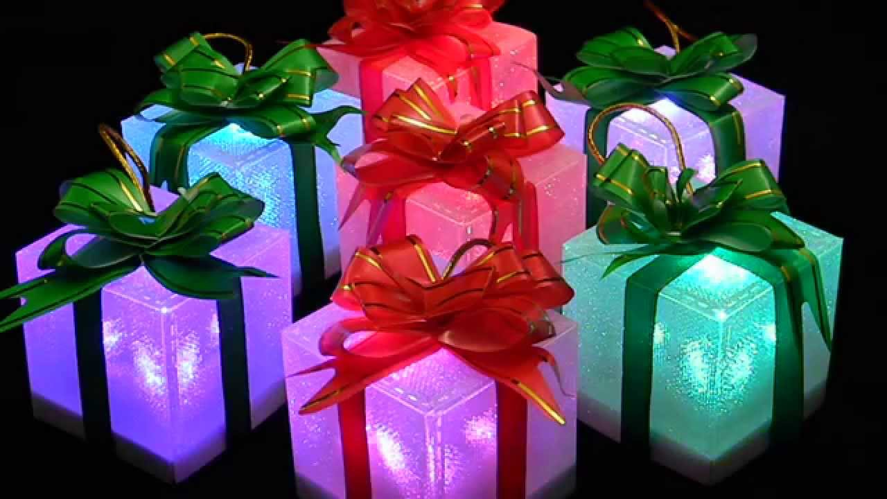 LED Color Changing Gift Boxes, Red/Green Ribbon