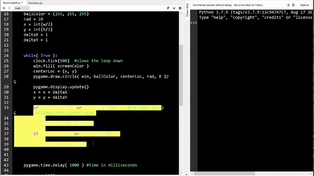 Python - Bouncing Ball & Functions Tutorial 5 (Pygame)
