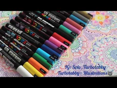 Uni Posca Ultra Fine Tip Paint Pens Review by Turbotabby© Illustrations🐱