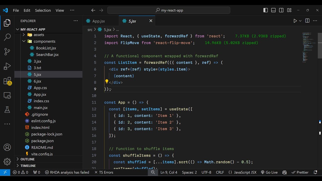 React.js react-flip-move to Animate & Shuffle HTML Elements in Web Page Full Example in JS