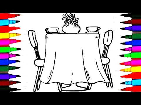 Coloring Pages Dining Room l Furniture Drawing Pages To Color For Kids l Learn Rainbow Colors
