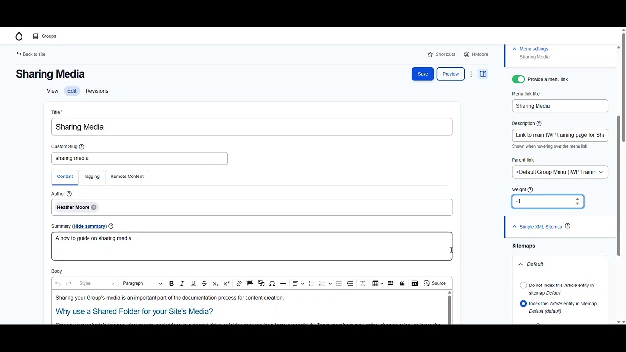 Article side bar navigation