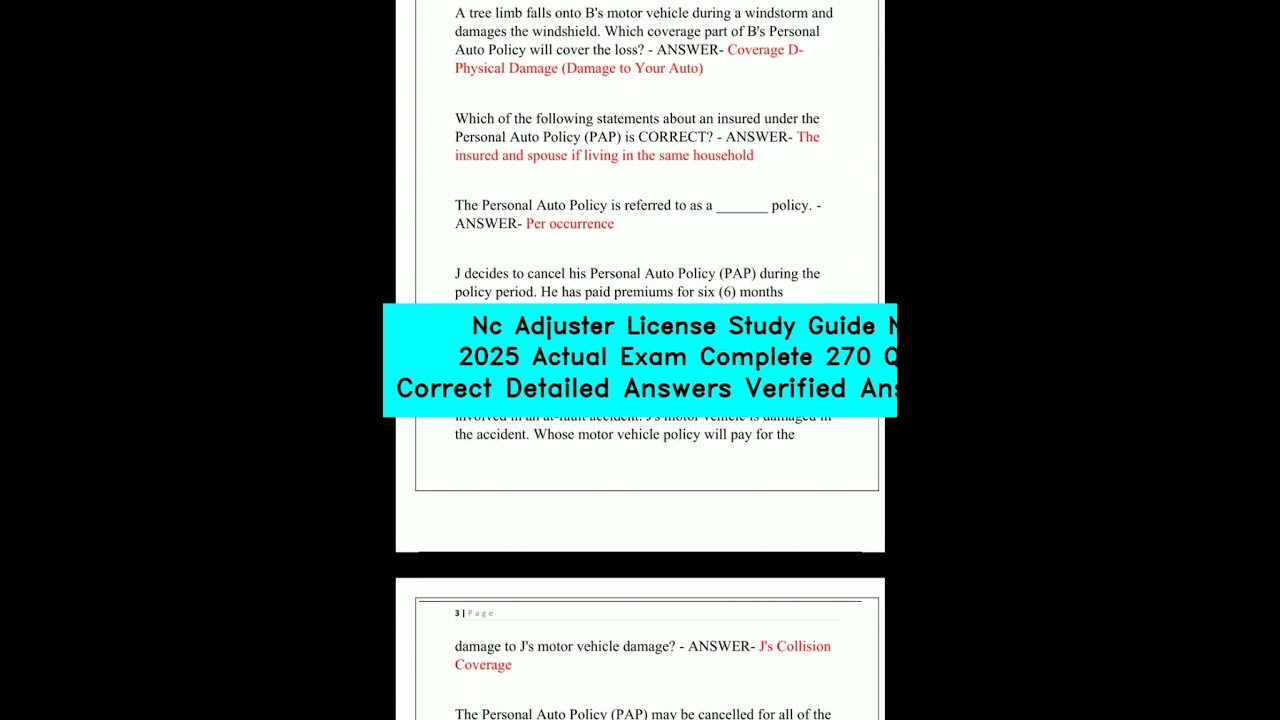 Nc Adjuster License Study Guide Newest 2024 2025 Actual Exam Complete 270 Questions And Correct Deta