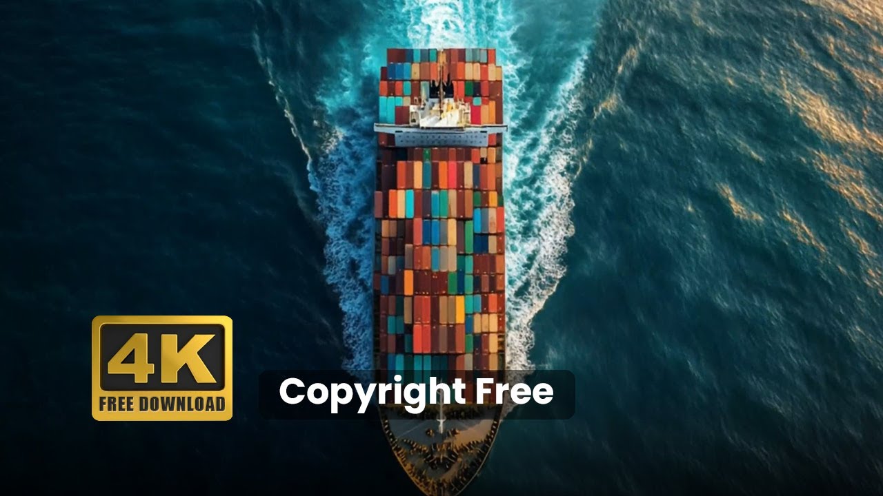 Epic Aerial View of Cargo Ship Moving Through Ocean – Free Commercial Use