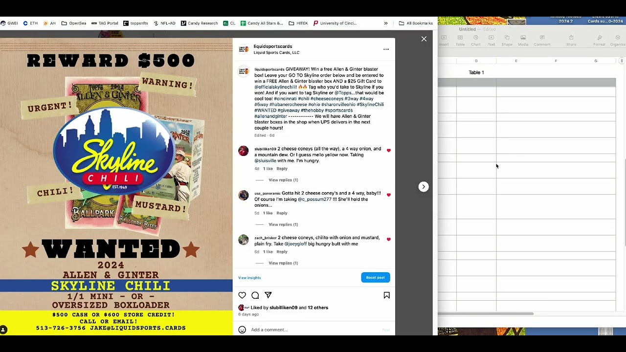 Allen & Ginter box and Skyline Chili gift card giveaway results!
